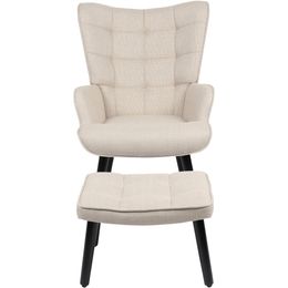Loungesessel Hela, B:68cm H:97cm T:75cm, beige, Webstoff;Polyester, Wohnzimmer, Sessel, "PAROS", Sessel mit Hocker;Loungesessel;4-Fuß