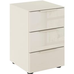 Nachtkommode Rauch, B:40cm H:60cm T:42cm, beige, Holzwerkstoff, Sideboards, "Nachttisch Nachtschrank Nachtkonsole FLIPP mit Glasfront", mit 3