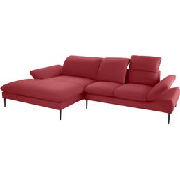 Ecksofa W.Schillig, B:310cm H:87cm T:185cm, rot, Chenille-Flachgewebe R66 (85% Polyester, 15% Nylon);Longlife Xtra-Leder Z59: Glattleder mit