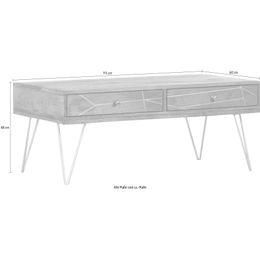 Couchtisch GUTMANN FACTORY, H:48cm T:60cm, bunt, Wohnzimmer, Tische, "Scan", Hairpin Beine, moderner Couchtisch aus Massivholz Mango oder Akazie