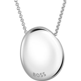 BOSS Damen Kette mit Anhänger "NUGGET", Edelstahl, L: 50,5 B: 2mm, silber, Edelstahl, B:2mm, Halsketten