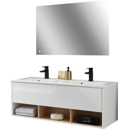 Badm&ouml;bel-Set Places of Style, B:120cm, wei&szlig;, Kastenm&ouml;bel-Sets, "Studio Line, Bad im modernen Design, 2-teiliges Badezimmer", Waschtisch und Spiegel,