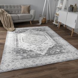 Teppich Paco Home, B:80cm H:12mm L:150cm, grau, Polyester, Wohnzimmer, Teppiche, "Cambridge 463", Kurzflor, orientalisches Muster, Vintage Design
