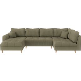 Wohnlandschaft Home Affaire, B:310cm H:81cm T:161cm, gr&uuml;n, 100% Polyester, Sofas, "CHARRE U-Form mit Ottomane, Ma&szlig;e B/T/H: 310/161/81 cm", feine