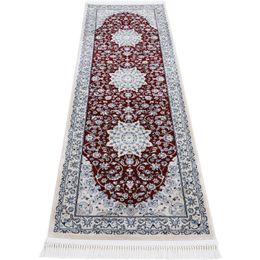 Teppich CarpetFine, B:60cm H:8mm L:180cm, rot, Polyester, Polypropylen, Wohnzimmer, Teppiche, "Nain Diane, auch als L&auml;ufer", Kurzflor mit Fransen,
