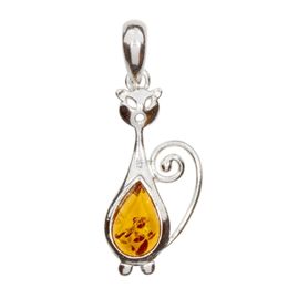 OSTSEE-SCHMUCK Damen Kettenanh&auml;nger "OSTSEE-SCHMUCK Anh&auml;nger Katze Anh&auml;nger Katze", 32 x 13mm, Silber 925 (Sterlingsilber), 1,3 g, wei&szlig;, Silber 925