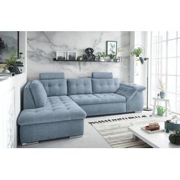 Ecksofa, B:283cm H:101cm T:193cm, blau, ED EXCITING DESIGN, 100% Polyester, Wohnzimmer, Sofas, "Oman L-Form", mit Bettfunktion, Bettkasten,