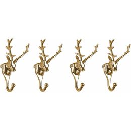 Home Affaire Wandhaken "Wandgarderobe Kleiderhaken 4er SET Geweih in Kupfer Hirschgeweih", B/H/L: 9cm x 17cm x 7cm, gold, Haken, aus Aluminium