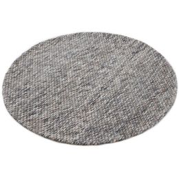 Wollteppich CarpetFine, H:14mm &Oslash;:200cm, grau, Wolle, Wohnzimmer, Teppiche, "Sina", grobe Struktur, Zeitloses Design, reine Wolle, Wohnzimmer