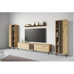 Wohnwand Inosign, B:270cm H:140cm T:33cm, schwarz, Holzwerkstoff, Wohnzimmer, Kastenmöbel-Sets, "Helsinki, Modernes Möbelset", mit lamellengriffen,