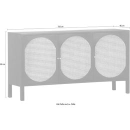 Sideboard GUTMANN FACTORY, B:150cm H:80cm T:40cm, schwarz, Wohnzimmer, Sideboards, "Malinam", Kommode mit Wiener Geflecht, Breite 150 cm