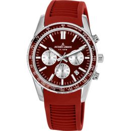 Jacques Lemans Damen Chronograph "Liverpool", rot, Armbanduhren, Quarzuhr, Armbanduhr, Herrenuhr, Damenuhr, bis 10 bar wasserdicht