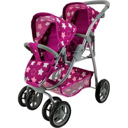 KNORRTOYS Jungen Puppen-Zwillingsbuggy "Milo", rosa, Kunststoff, Metall, Polyester, B:46cm H:73cm T:67cm, Puppenwagen
