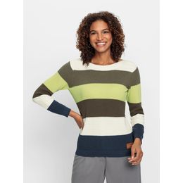 Casual Looks Damen Strickpullover "Pullover", gr&uuml;n, Gr. 42, gemustert, gestreift, mehrfarbig, 100% Baumwolle, Pullover