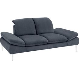 2-Sitzer W.Schillig, B:202cm H:87cm T:110cm, blau, Chenille-Flachgewebe R66 (85% Polyester, 15% Nylon);Longlife Xtra-Leder Z59: Glattleder mit