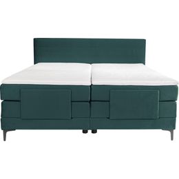 Boxspringbett Alina, B:192cm L:212cm, gr&uuml;n, Samt DMO (100% Polyester), Jugendzimmer, Komplettbetten, "Powell", inkl. Motor, Matratze und Topper, in