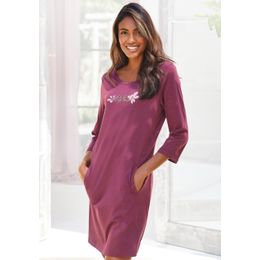 Lascana Damen Sleepshirt, Gr. 32, bunt, Single Jersey, Obermaterial: 50% Baumwolle, 50% Viskose, Basic, Kleider, mit 3/4-Ärmeln und kleinem Frontprint