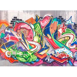 Livingwalls LIVING WALLS Fototapete "Graffiti Vlies", B/L: 3,5mm x 2,55mm, bunt, Tapeten, Fototapete Graffitiwand Betonoptik Bunt Grau 3,50 m x 2,55 m