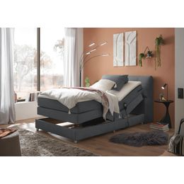 Boxspringbett, B:122cm L:236cm, grau, ED EXCITING DESIGN, Polyester, Jugendzimmer, Komplettbetten, "Toulouse", inkl. Motor, inkl. Stauraum im Kopfteil