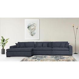 Ottomane Home Affaire, B:310cm H:86cm T:100cm, blau, 100% Polyester, Sofas, "Skara L-Form", Lounge-Sofa mit Federkernpolsterung, in vielen