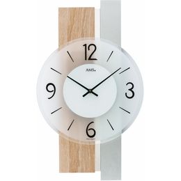 AMS Wanduhr "W9554", B/H/L: 6cm x 40cm x 23cm, silber, Wanduhren, Quarzuhr,Holz,Wohnzimmer,Esszimmer,Küche,Made in Germany,Büro,Flur