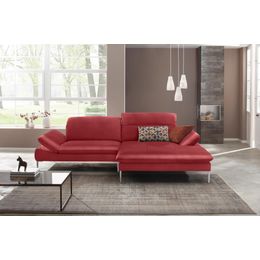 Ecksofa W.Schillig, B:294cm H:87cm T:185cm, rot, Chenille-Flachgewebe R66 (85% Polyester, 15% Nylon);Longlife Xtra-Leder Z59: Glattleder mit