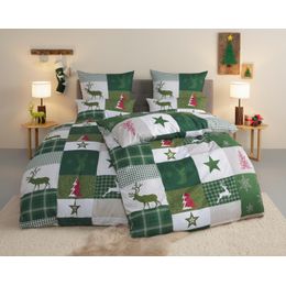 Bettw&auml;sche Home Affaire, gr&uuml;n, Microfaser, Obermaterial: 100% Polyester, Bettw&auml;sche, "Nicholas", Weihnachtsbettw&auml;sche, Winter, in 3 Qualit&auml;ten