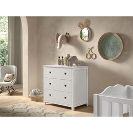 Kommode Vipack, B:90cm H:89cm T:55,5cm, wei&szlig;, MDF, Massivholz, Schlafzimmer, Sideboards, "Amori, 3 ger&auml;umige Schubladen mit Soft-Close", bieten viel