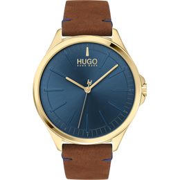 Hugo Damen Quarzuhr "SMASH", blau, Armbanduhren, Armbanduhr, Herrenuhr, Mineralglas, Lederarmband