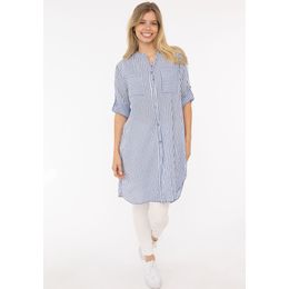 Zwillingsherz Damen Longbluse ""Kida"", blau, gestreift, Obermaterial: 100% Baumwolle, Blusen, One Size, Streifen, Knopfleiste, Brusttaschen,