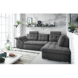 Ecksofa, B:283cm H:101cm T:193cm, grau, ED EXCITING DESIGN, 100% Polyester, Sofas, "Oman L-Form", mit Bettfunktion, Bettkasten, Armteilverstellung &