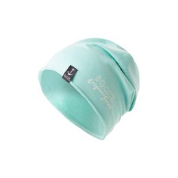 SOCCX Damen Beanie, gr&uuml;n, bedruckt, Baumwollmischung, M&uuml;tzen, mit Rollsaum