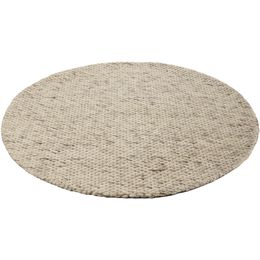 Wollteppich CarpetFine, H:14mm &Oslash;:150cm, beige, Wolle, Wohnzimmer, Teppiche, "Sina", grobe Struktur, Zeitloses Design, reine Wolle, Wohnzimmer