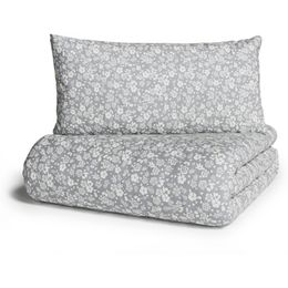 Bettwäsche my home, grau, Renforcé, Obermaterial: 100% Baumwolle, Jugendzimmer, Bettwäsche, "Mariby", mit feinem Blümchen Design, skandinavisch,