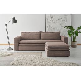 Sitzgruppe Home Affaire, B:244cm H:82cm T:180cm, braun, Wohnzimmer, Sitzm&ouml;bel-Sets, "PIAGGE", 3-Sitzer-Sofa mit Bettfunktion und Loveseat-Hocker im