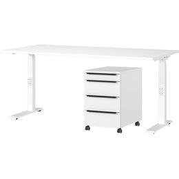 B&uuml;rom&ouml;bel-Set Germania, B:160cm, wei&szlig;, Metall, Spanplatte, Arbeitsm&ouml;bel-Sets, "Mailand", inkl. Schreibtisch und Rollcontainer