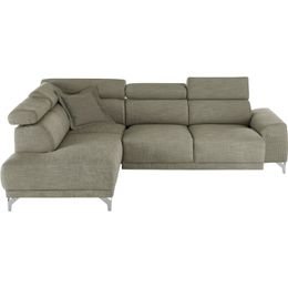 Ecksofa 3C CANDY, B:249cm H:79cm T:209cm, grau, 100% Leder, Wohnzimmer, Sofas, "Greve Sofa immer mit manuelle Kopfteilverstellungen, modern,