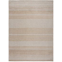 Teppich FLAIR RUGS, B:200cm H:8mm L:320cm, beige, Polyester, Polypropylen, Wohnzimmer, Teppiche, "Elton Hoch-Tief Effekt", Chenille Optik, kurzflor,