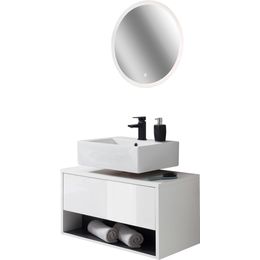Badm&ouml;bel-Set Places of Style, B:80cm, wei&szlig;, Kastenm&ouml;bel-Sets, "Studio Line, Bad im modernen Design, 2-teiliges Badezimmer", Unterschrank und Spiegel,