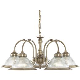 Searchlight Hängeleuchte "American Diner 5Lt Pendant - Antique Brass & Ribbed Glass", 5, Ø 62cm H: 28cm, 1 Stk.antikmessing, Esszimmer, Leuchten
