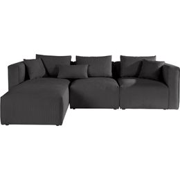 Ecksofa Home Affaire, B:280cm H:75cm T:182cm, grau, Struktur Hahnentritt (67% Polypropylen 33% Polyester);Fellimitat (100% Polyester);Samtcord (92%