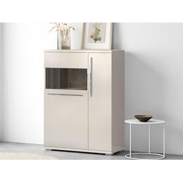 Highboard Places of Style, B:90cm H:123cm T:40,2cm, beige, Spanplatte, Wohnzimmer, Sideboards, "Piano Vitrine", UV lackiert, Soft-Close Funktion