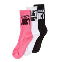 Juicy Couture Damen Socken "TRAINING SOCKS 3 PACK Damen", weiß, Baumwolle, Elasthan, Nylon, Socken, Socken Damen, Schriftzug, mehrfarbig, Strümpfe,