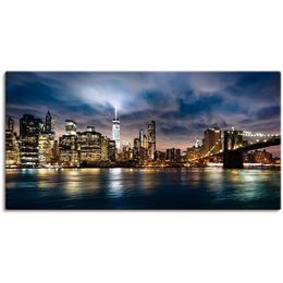 Wandbild Artland, B:150cm H:75cm, blau, Wohnzimmer, Bilder, "Sonnenaufgang über Manhattan", als Alubild, Outdoorbild, Leinwandbild in verschied.