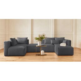 Wohnlandschaft Home Affaire, B:360cm H:75cm T:182cm, grau, Struktur Hahnentritt (67% Polypropylen 33% Polyester);Fellimitat (100% Polyester);Samtcord