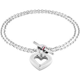 Tommy Hilfiger Damen Armkette "TOGGLE HEART", 17cm, Edelstahl, weiß, Edelstahl, Armbänder, mit Emaille