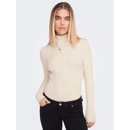 Only Damen Rollkragenpullover "ONLKAROL L/S ROLLNECK PULLOVER KNT NOOS", beige, Gr. M, meliert, unifarben, Strick, Obermaterial: 80% Viskose, 20%