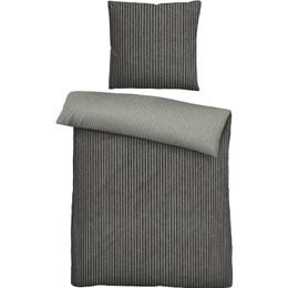 Wendebettw&auml;sche Biberna, grau, Flanell, Obermaterial: 100% Baumwolle, Bettw&auml;sche, "Tillmann", kuschelig warm im Winter, gestreifte Bettw&auml;sche mit