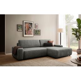 Ecksofa Home Affaire, B:264cm H:82cm T:162cm, grau, 100% Polyester, Wohnzimmer, Sofas, "TORGE (264cm), Schlafsofa in Cord, Samtvelours o Struktur