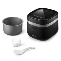 Philips Reiskocher "Mini 3000 Series, f&uuml;r 1-3 Personen, mit 8 voreingestellten Programmen", B:21cm H:20cm T:24cm, schwarz, Reiskocher, 0,54 l